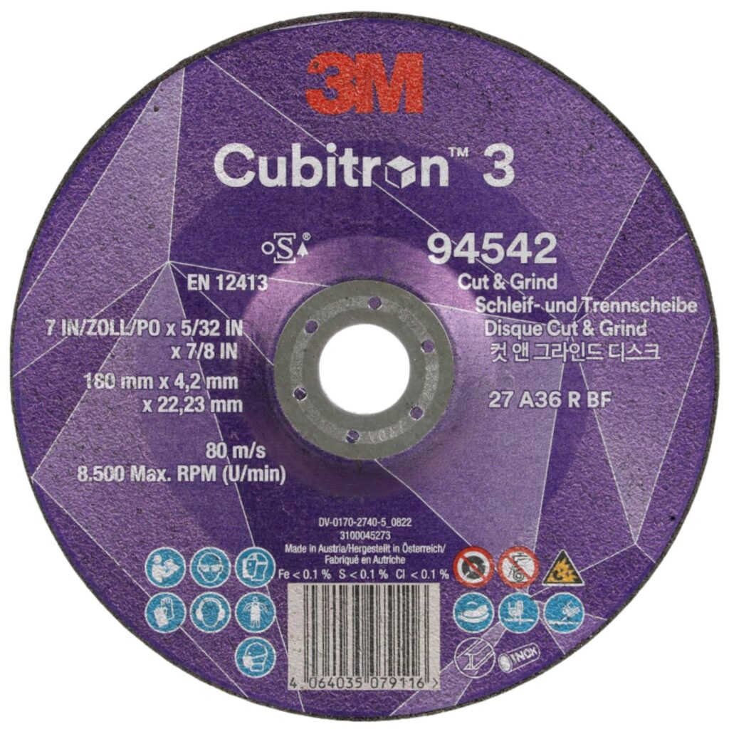3M™ Cubitron™ 3 180mm Cut and Grind Discs 36+ | Metal Fabrication Supplies